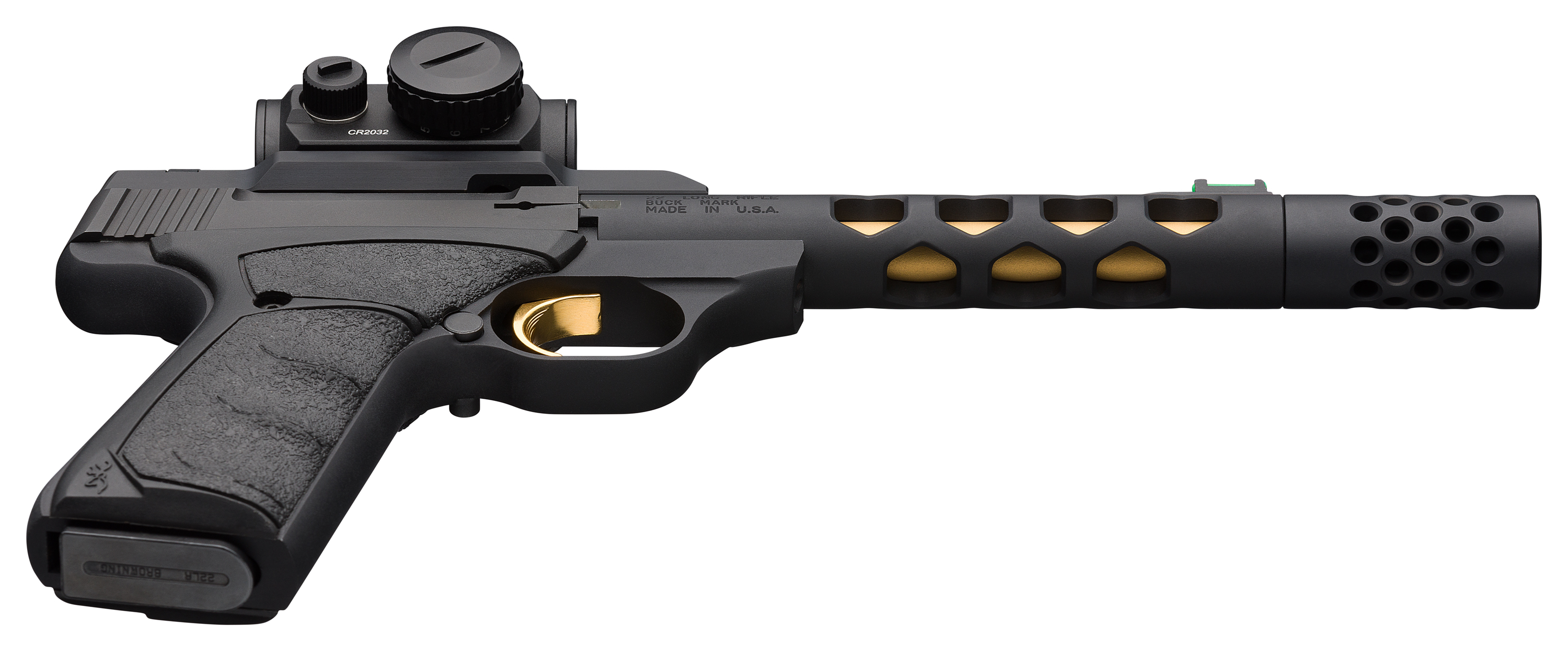 Buck Mark Vision Black/Gold Suppressor Ready - Vortex Red Dot – 22 LR ...